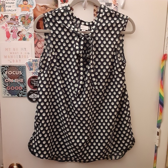 Merona | Tops | Merona L Green Polka Dot Retro Large Bow Tie Neck ...